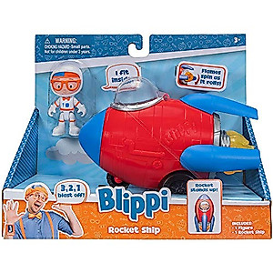 Blippi Rocket Ship - Mini Vehicle with Freewheeling Features Including 2” Classic Character Toy Figure - Imaginative Play for Toddlers, Young Children, Preschoolers