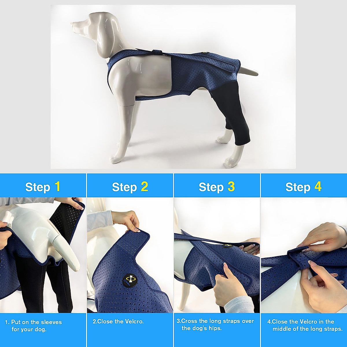 Coodeo Dog Recovery Suit, Cone Collar Alternative, Abrasion Resistant Dog Recovery Rear Sleeves, Washable 2.5mm Thick and Waterproof, Pet Wounds Prevent Licking, Biting (2XL, Blue)