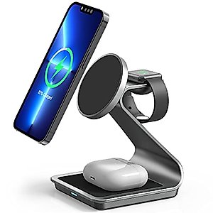 3 in 1 Wireless Charger for MagSafe, Aluminum Alloy Wireless Charging Station, Compatible with iPhone 14/13/12, Apple Watch, AirPods Pro/3/2 (Cable and Adapter Included) Space Grey