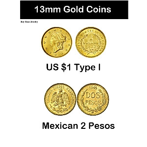 Roy Rose Jewelry Gold Coin Bezel Mounting | 1/10 oz. American Eagle Coin | 16.5mm Coins | Screw Top | Twisted Ribbon, Beaded, Rope Border Fancy Bezel Frames | Solid 14K Gold