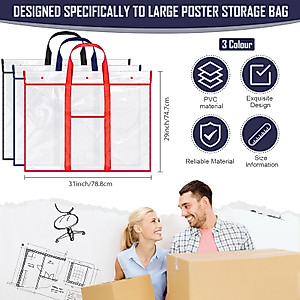 Huhumy 3 Pack Large Poster Storage Bag Bulletin Board Holder Art PVC Folder with Pocket Transparent Art Portfolio Organizer Storage Chart Container for Teacher Paper Teen(24 x 36, Classic Color)