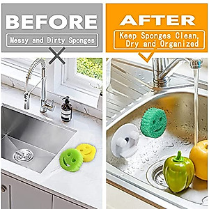 BIHAIT Sponge Holder, Sponge Caddy Suction Sponge Holder, Sponge Organizer for Kitchen,Bathroom Sink, Self Draining, Dishwasher Safe for Holding Smiley Sponges(No Sponges Included), White(2-Pack)