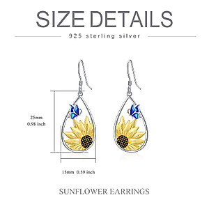 Sunflower/Dragonfly/Daisy Teardrop Dangle Earrings 925 Sterling Silver Boho Bohemian Sunflower Hook Earrings for Women Mothers Day Jewelry Gifts