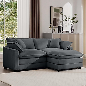 Nestglow Oversized Modular Sectional Sofa, 80'' Modern Corduroy Comfy Cloud Couches for Living Room Apartment, L-Shaped Deep Seat Loveseat Sofa with Movable Ottoman, Grey