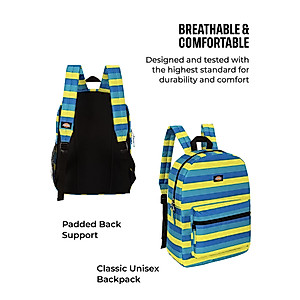 Dickies Freshman Backpack Classic Logo Water Resistant Casual Daypack for Travel Fits 15.6 Inch Notebook (Lemon Blue Stripe)