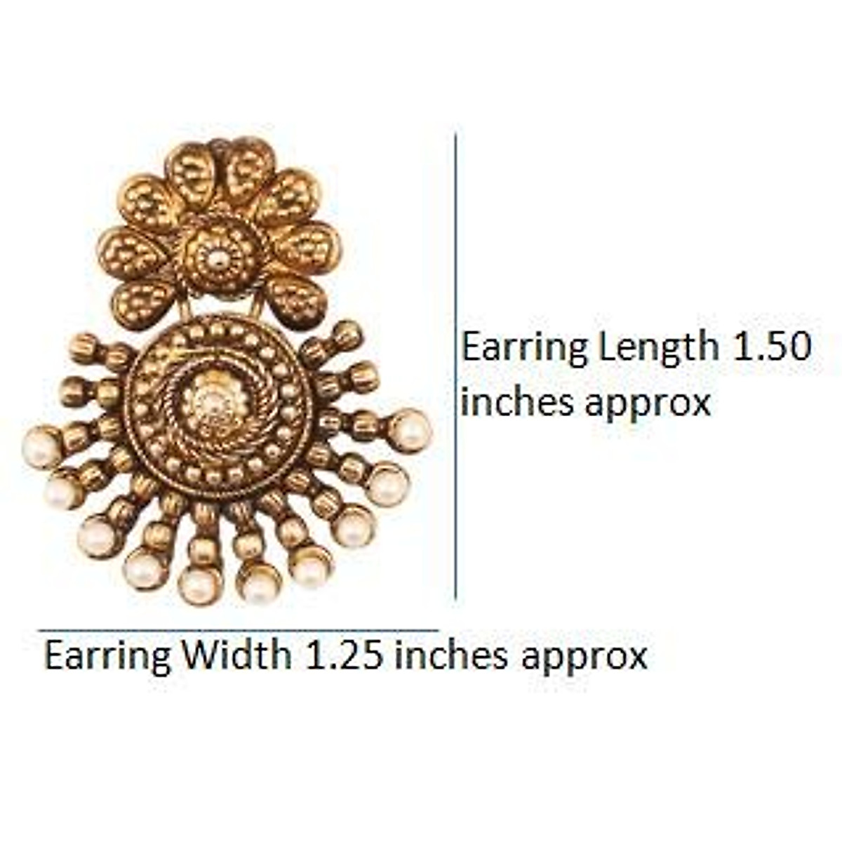 Touchstone Indian bollywood ancient southern gold jewelry inspired bridal jewelry earrings with faux pearls for women in antique tone and oxidized.
