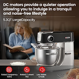 HAUSWIRT Electric Stand Mixer, LED Household Stand Mixers, 5.3QT Electric Food Mixer Stand, 11Speeds 3-IN-1 Kitchen Stand Up Mixers with Stainless Steel Egg Whisk, Dough Hook, Flat Beater, Black