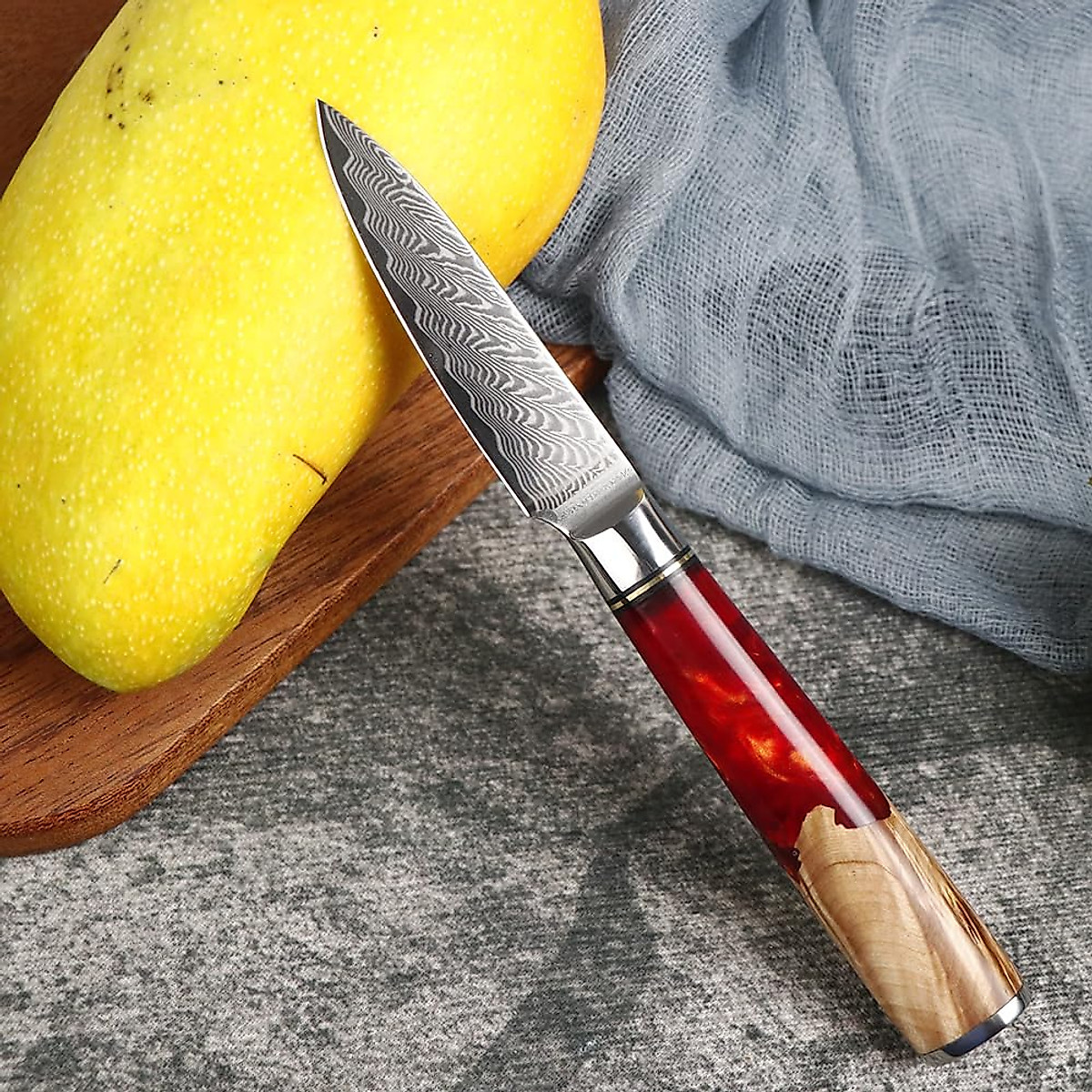 JUMCSONG 3.5 Inch Fruit Knife, 67 Layer Damascus Steel Blade Peeling Knife, Super Sharp Kitchen Knife