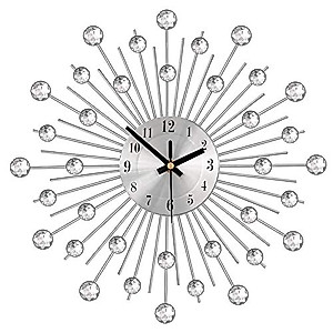 SOOTOP Crystal Wall Clock, Silver Mirror Diamond-Studded Metal Clock Decorative Wall Decor Clock Housewarming Gift for Decoration Bedroom Living Room