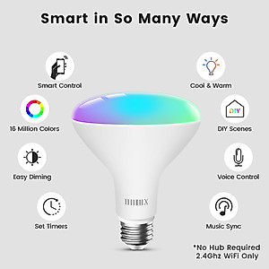 OHLUX Smart BR30 Light Bulbs Compatible with Alexa, Dimmable RGBCW Color Changing Flood Light Bulb, E26 10W 900LM Bright White for Cans Recessed Fixture
