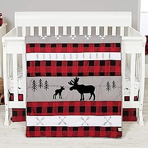 Trend Lab Lumberjack Moose 3 Piece Crib Bedding Set, Gender-Neutral Color Palette, Includes Quilt, Fitted Crib Sheet and Skirt
