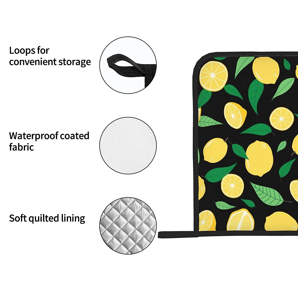 Square Insulated Pot Holder Sets of 2,Lemon Fruit Printed Pot Holders for BBQ Cooking Baking