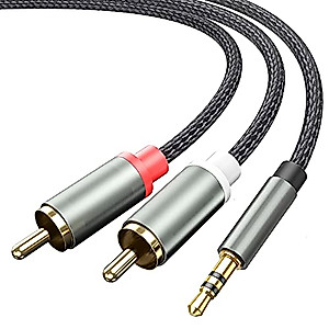 3.5mm to RCA Cable, 3.3FT 2 RCA Male to Aux Audio Adapter Nylon Braided Y Splitter RCA Auxiliary Cord 1/8 to RCA Connector Compatible with iPhone, Smartphones, MP3, Tablets, Speakers, Home Theater