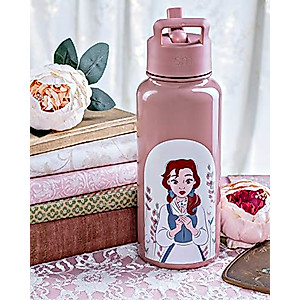 Simple Modern Disney Princess Water Bottle with Straw Lid Vacuum Insulated Stainless Steel Metal Thermos | Gifts for Women Men Reusable Leak Proof Flask | Summit Collection | 32oz Belle on Mauve