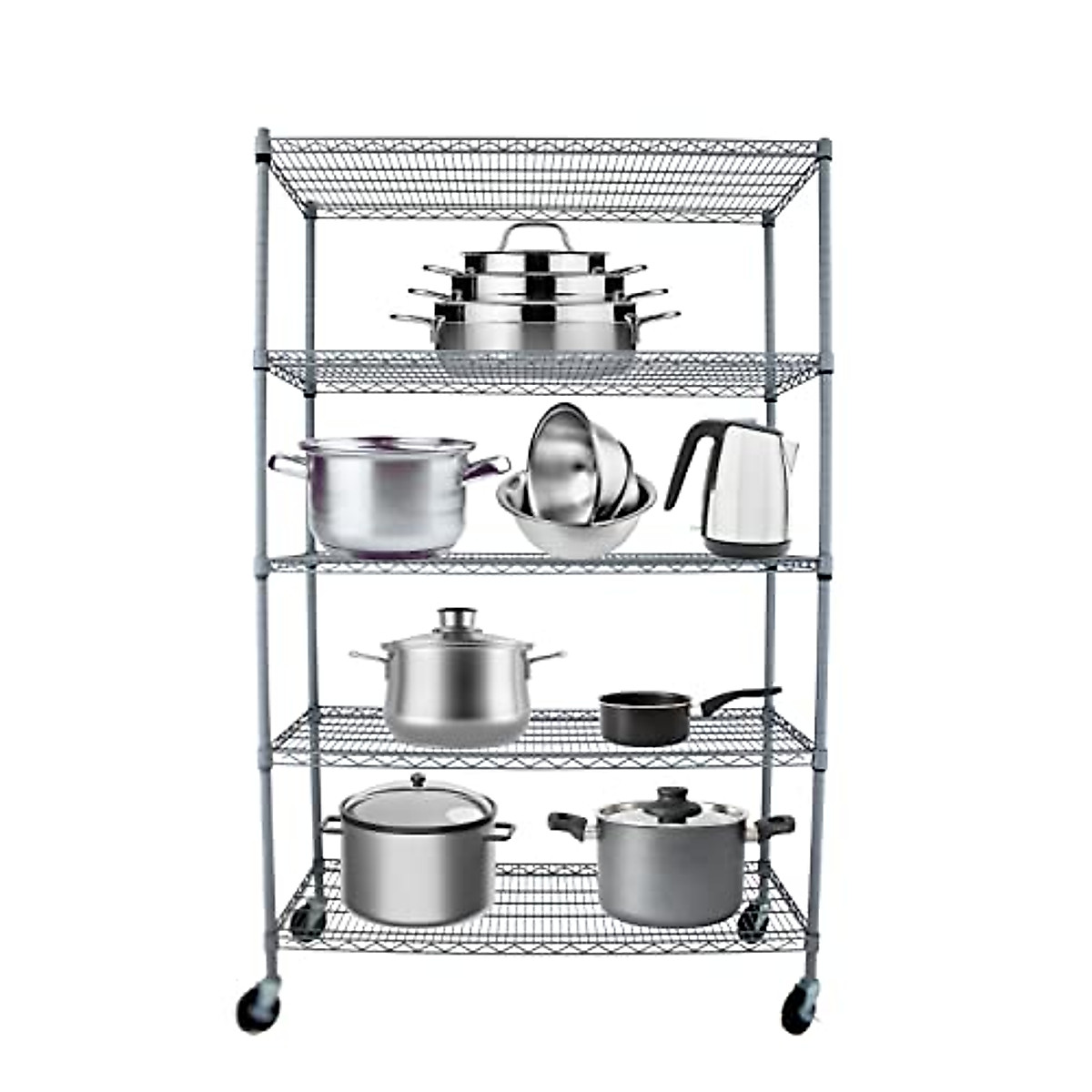 Crescent 4000 LBS 48L 18W 76H Epoxy Coated Gray, 5 Tier Racks for Storage, Heavy Duty Wire Shelving Rack with 4" Casters