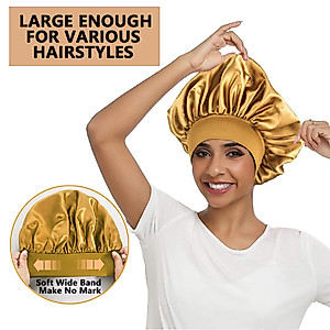6PCS Satin Bonnets for Black Women, Large Braids Bonnet Wide Band Hair Bonnets, A