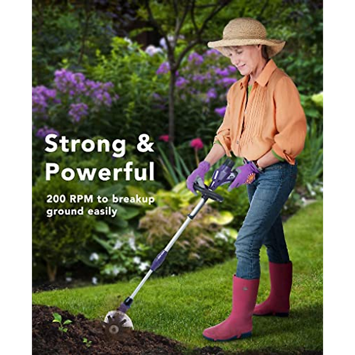 Cordless Tiller and Cultivator Electric with Crack Weeder Blade - 3.2 Lbs Lightweight Small Rototiller for Garden with Rechargeable Battery, Small Garden Rototiller, Garden Tiller Battery Powered