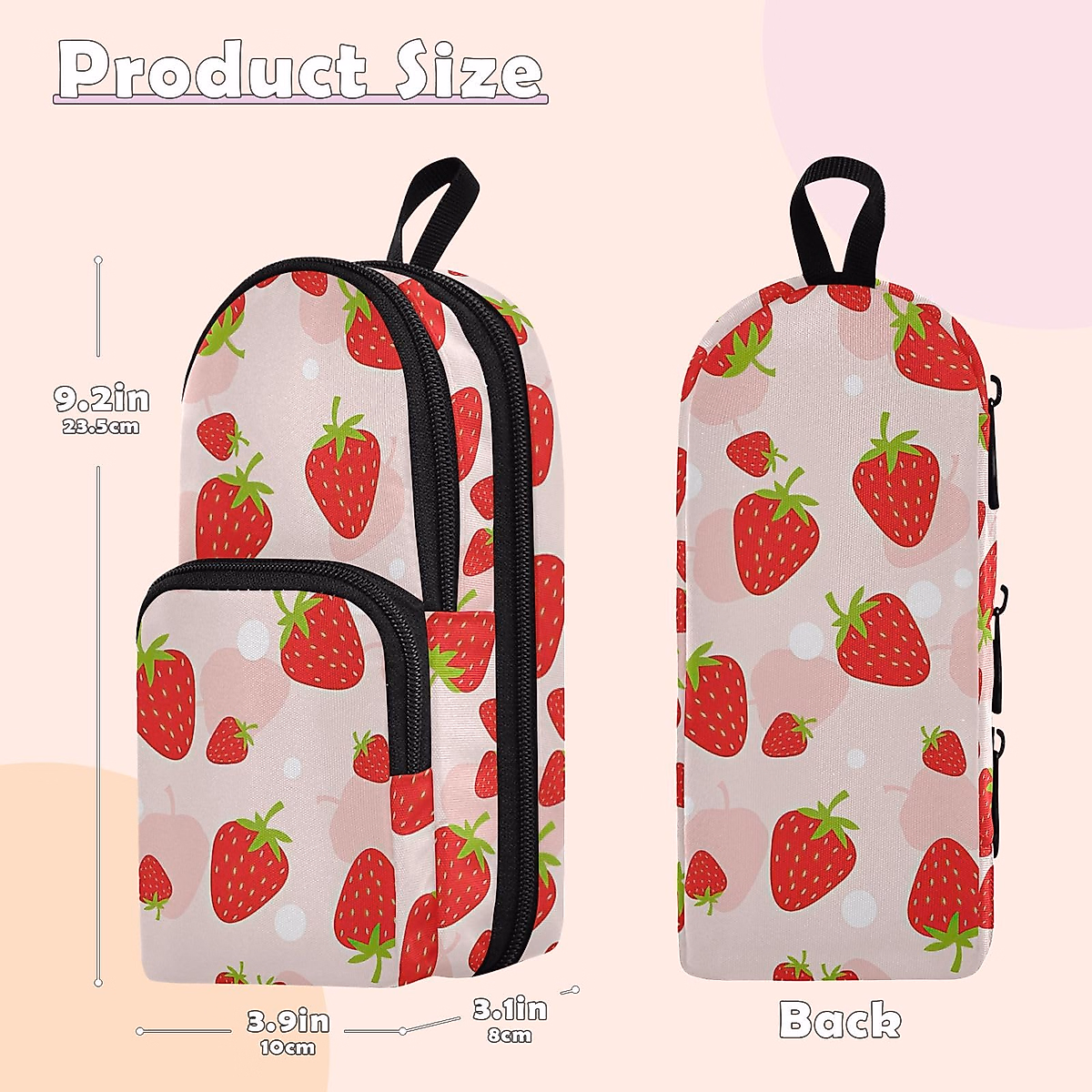 Sinestour Fruits Strawberry Pencil Case Pouch Big Capacity Pencil Pouch for Boys Girls Pencil Bag with Zipper Pencil Box for Adults Women Kids Men Pen Case Bag Organizer Office School Supplies