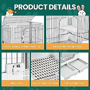 Yaheetech Rolling Small Animal Cage 4 Level Pet Cage with Open Top & Pull-Out Tray for Rabbits, Guinea Pigs, Ferrets and Chinchillas