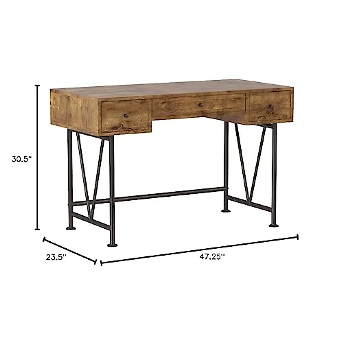 Coaster Furniture Analiese Farmhouse 3 Drawer Home Office Writing Desk Black Metal Base Antique Nutmeg Brown 801541