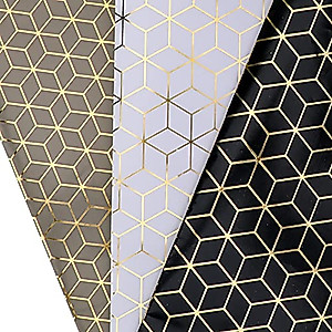 Qpout 3 Sheets Gift Wrapping Paper, 27.6x19.7 inch Kraft Wrapping Paper, Black White Gray Design, for Birthday Baby Shower Wedding Mother's Day Father's Day Christmas New Year Gifts Wrapping