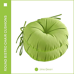 YOOZEKU Outdoor Round Bistro Chair Cushions,15 inch Round Seat Cushions with Ties for Outdoor Patio Chairs,Set of 2,Lime Green