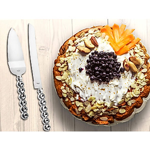 Fashioncraft 2557 Glitz and Glamour Silver Cake Server Set with Large Rhinestones - Wedding Cake Knife and Server Set