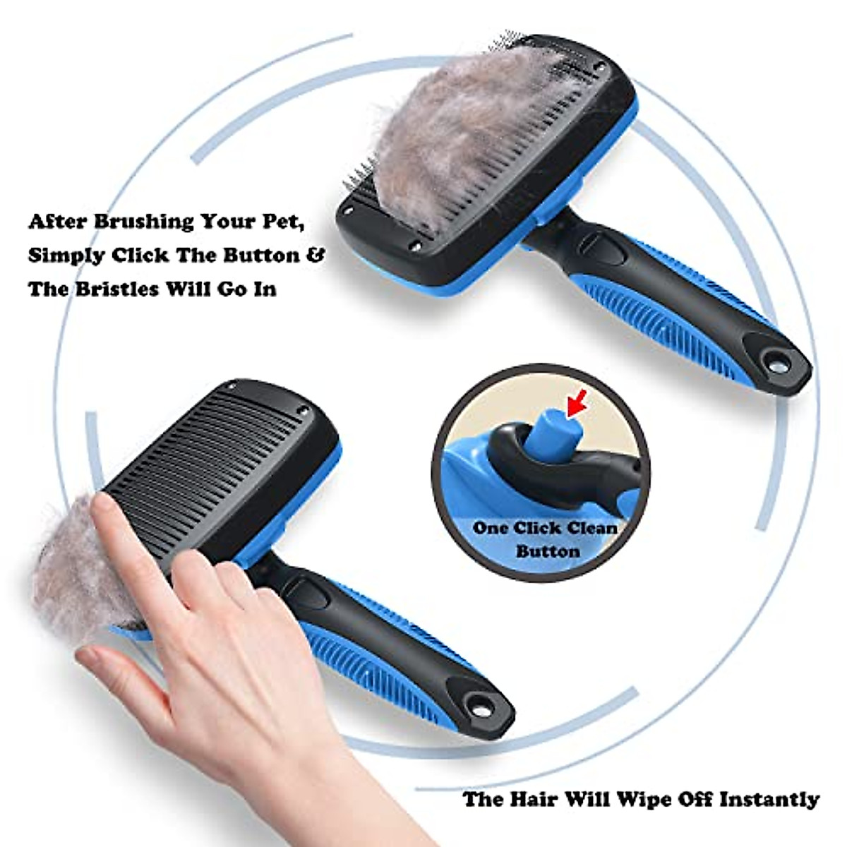 BORUHOLI Self-Cleaning Slicker Dog/Cat Brush and Comb Kit,Cat/Dog Brush and Comb for Shedding and Grooming Long/Short Hair and Large/Small Dogs, Cats, Rabbits, Pets - Dematting Comb. (Blue)