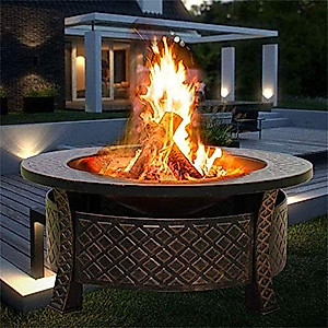 Garden Fire Pit Portable Grill Barbecue Rack Firepit Home Fire Pit - Large Bonfire Wood Burning Patio & Backyard Firepit for with Round Spark Screen with Cover BBQ Cooking for Camping Backyard