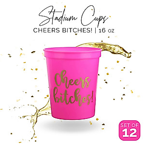 Cheers Bitches! Bachelorette Cups Set of 12 - Girls Night Decorations for Adults, Girls Weekend Cups, Bitch Cup, Bachelorette Party Cups, Bridal Party Cups, Birthday Squad Cups, Bridal Shower Cups