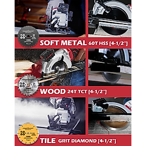 PowerSmart 5.8 Amp 4-1/2 Inch Mini Circular Saw with 4 Blades for Woods, Tile, Soft Metal and Plastic