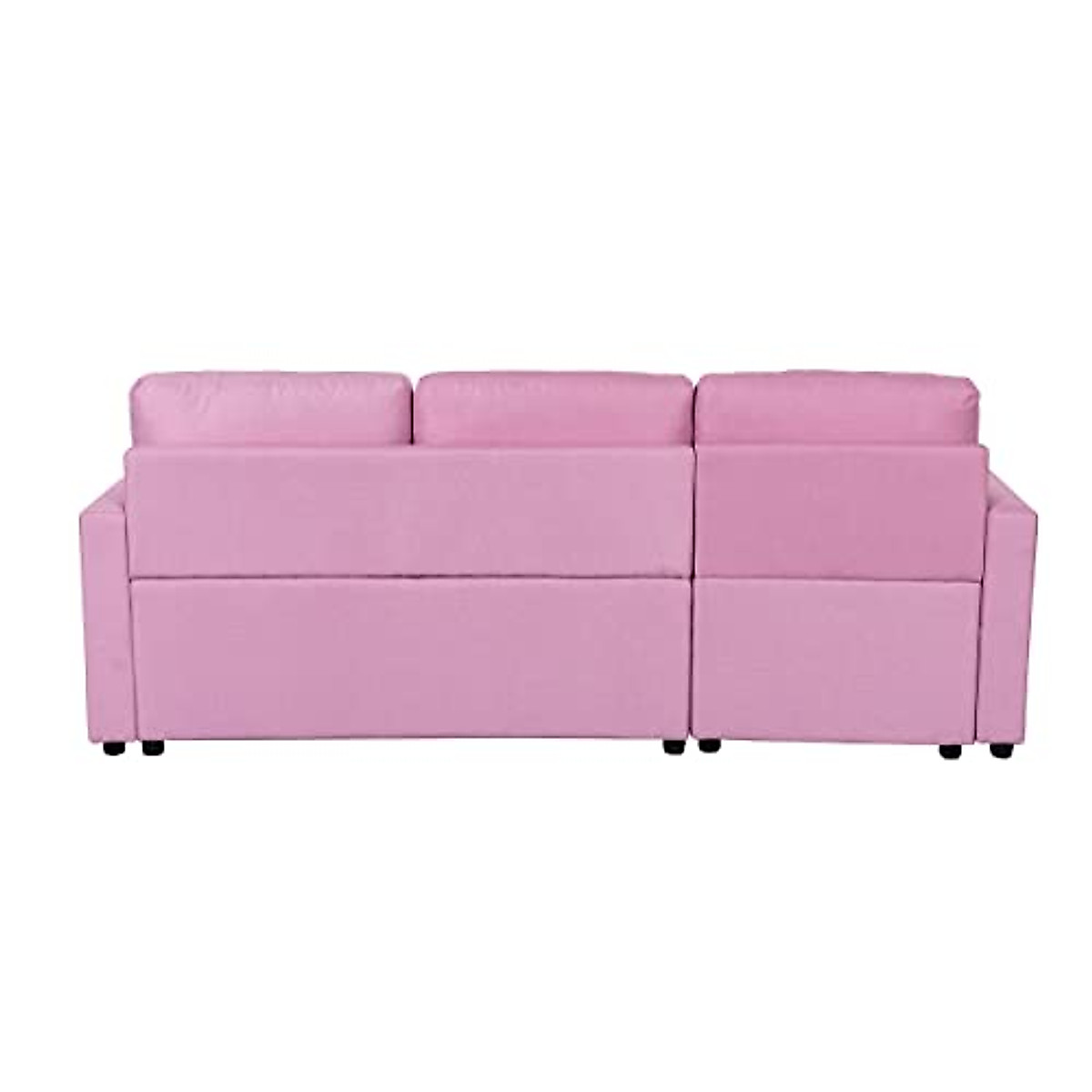 GLANZEND L-Shape Reversible Linen Sleeper Sectional Sofa with Storage Chaise, Corner Convertible Couch w/ 2 Throw Pillows for Living Room, Small Apartment, Dorm, Pink, 57 Inch