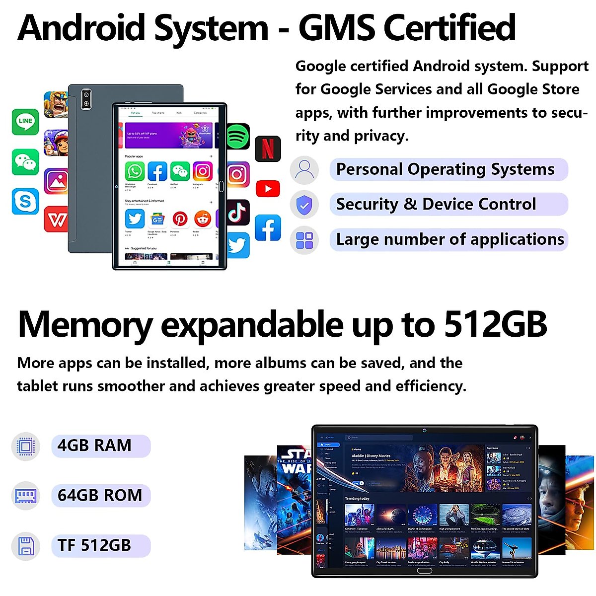 2024 Newest 10 Inch Tablet,3 in 1 Tablet with Keyboard Mouse pen, Android 13 Tablet 4G Cellular with 2 SIM 1 SD-64GB ROM TF Max 512GB,Octa-Core,1080 FHD,13MP,GMS-Zertifizierung,GPS/ WIFI/ BT(Grey)