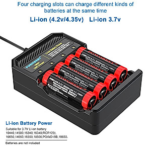 POWOBEST 18650 Battery Charger, 4 Bay USB Smart Universal Battery Charger Compatible with 3.7V Li-ion IMR INR 14500 14650 18350 18500 18650 RCR123A 18490 16340 17670 POWO18B Batteries Charger