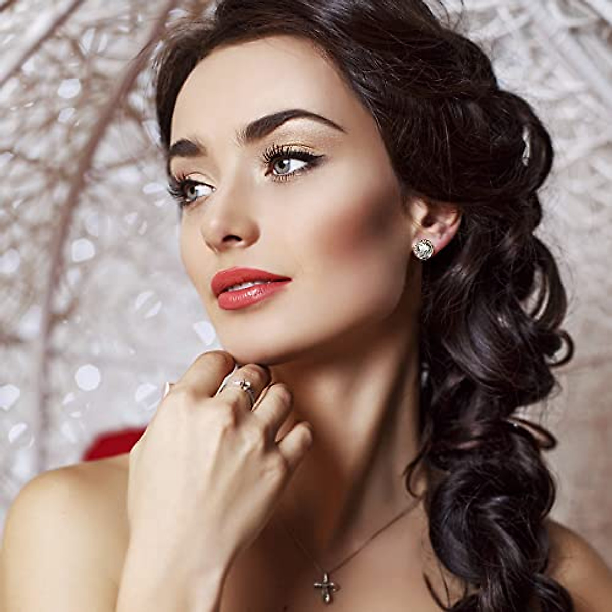 Thunaraz Elegant Clip on Earrings for Women Crystal Teardrop Wedding Earrings Clip on Rhinestone Formal Chandelier Dangle Earrings for Brides Bridesmaids Silver Round