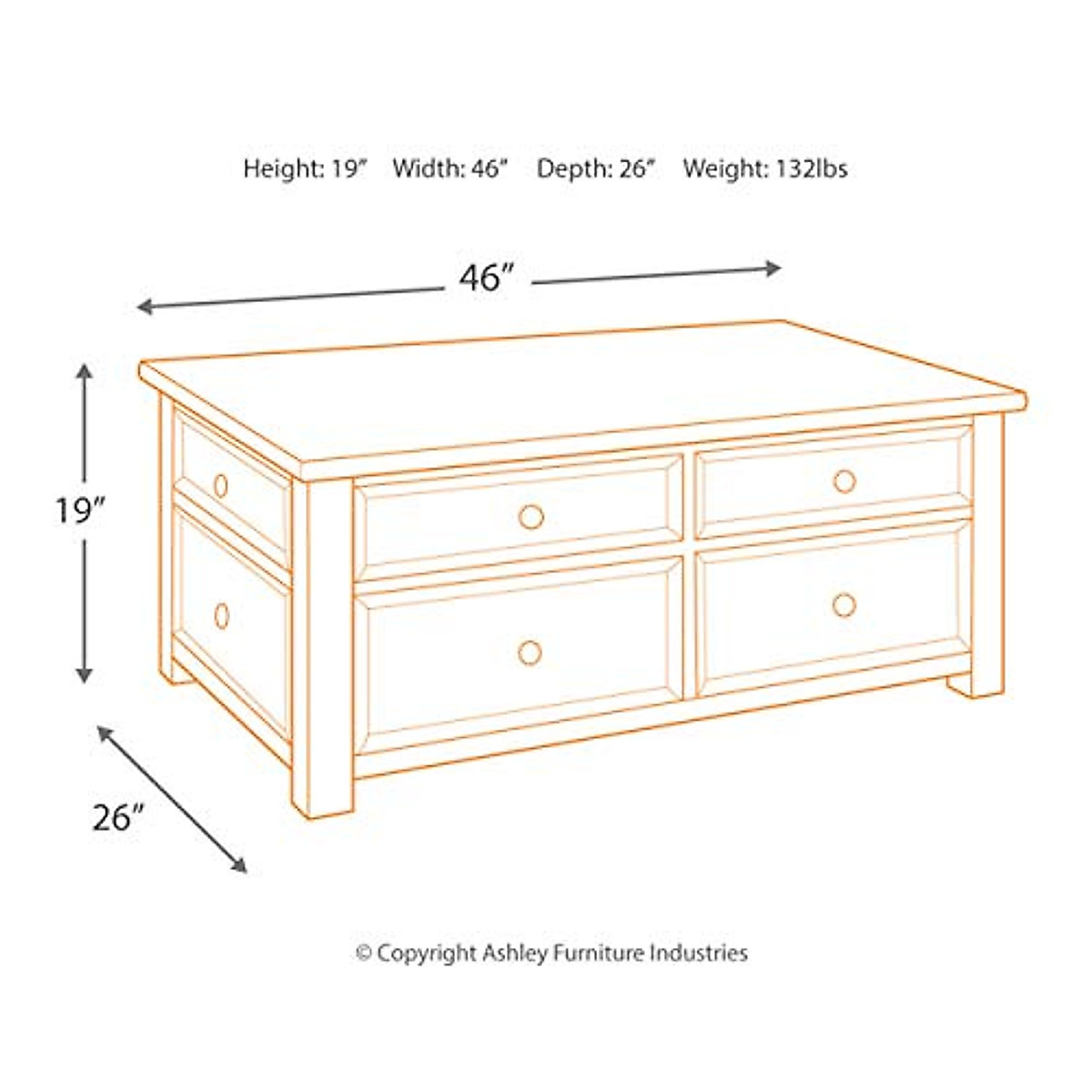 Signature Design by Ashley Tyler Creek Rustic Farmhouse Lift Top Coffee Table with Drawers, Brown & Black