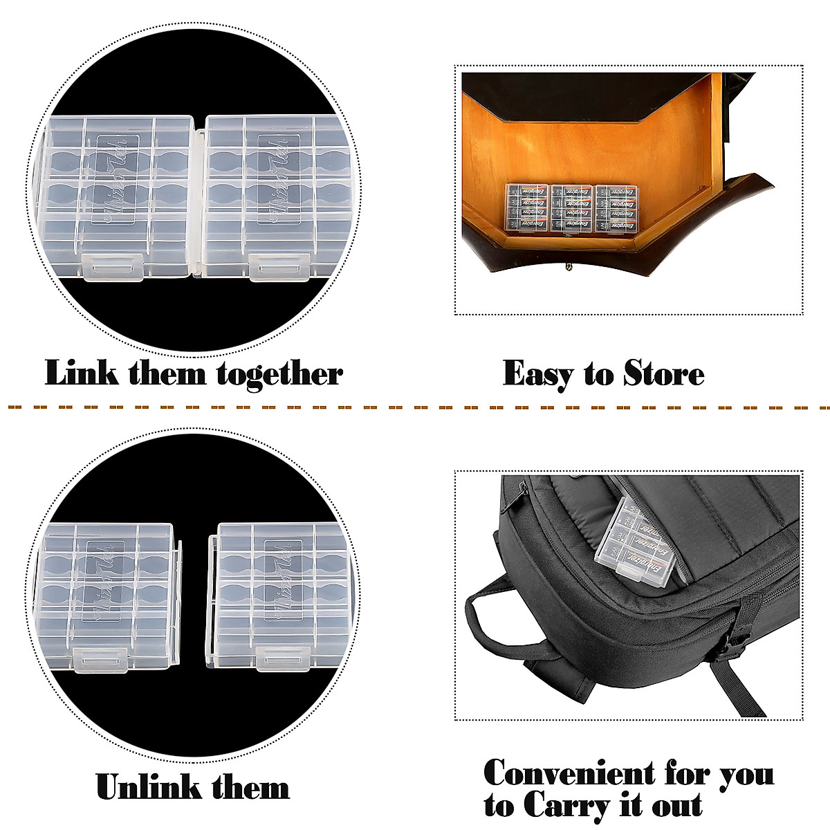 Whizzotech AA/AAA Cell Battery Storage Case/Holder with Charge Reminder Markings Clear Color (6 Pack)