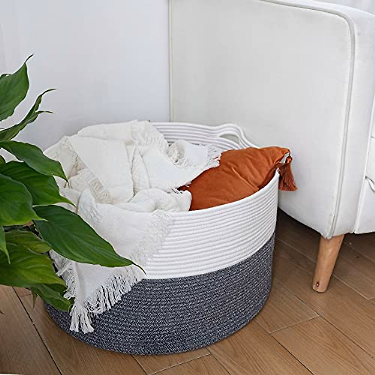 Large Linen Basket (Set of 2)-Woven Basket Laundry Hamper Clothes Storage Bin