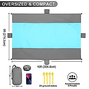 Buheco Beach Blanket Waterproof Sandproof Oversized Beach Mat Sand Free 10x9ft with 4 Stakes and 8 Pockets-Outdoor Extra Large Foldable Lightweight Picnic Blanket for Vacation-Camping-Hiking-Travel