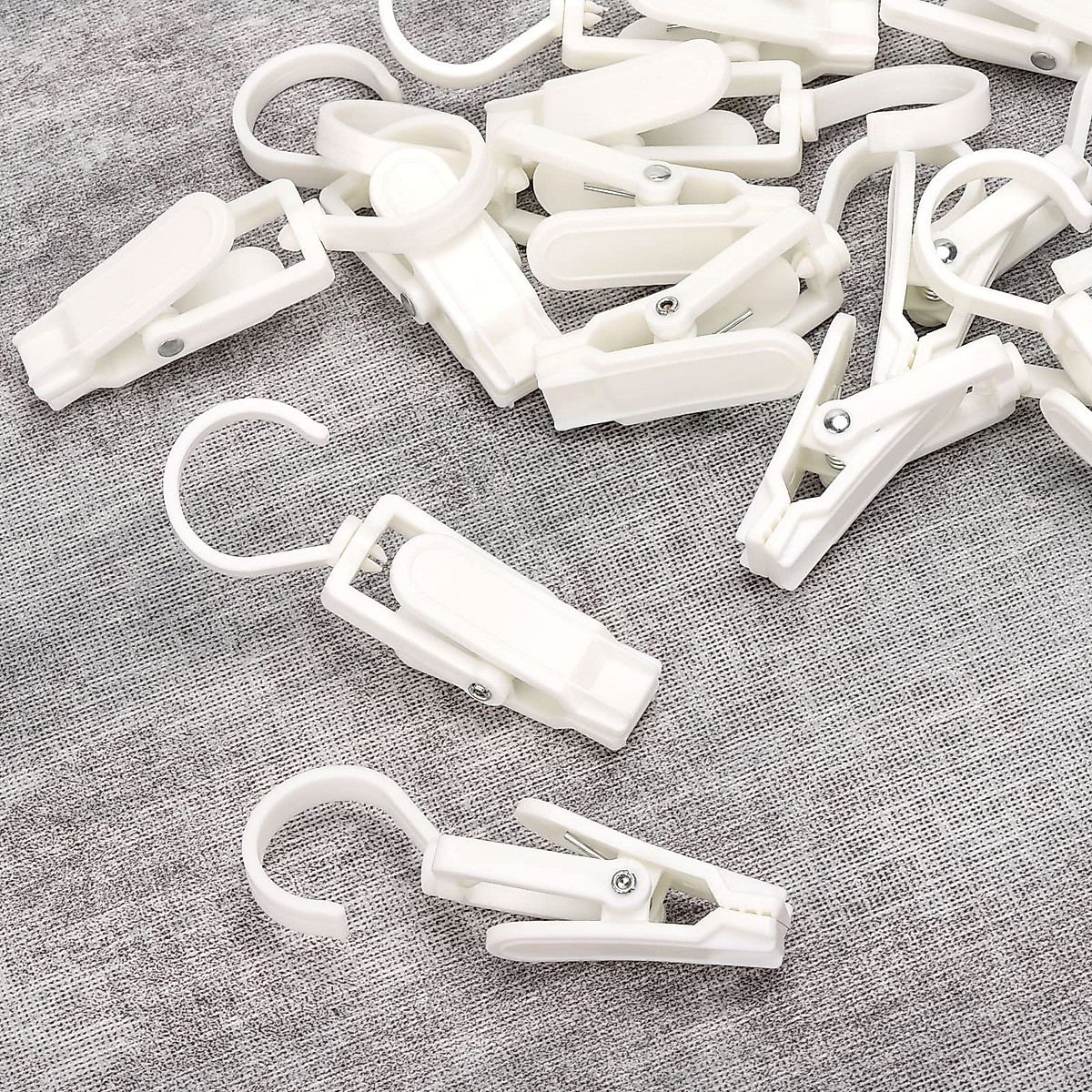 Laundry Hanging Hooks with Clips White Plastic Clothes Pins with Hooks Hanging Clips for Hats,Pants,Towel,Socks,Handbags,Jean Pant (30 Pack)