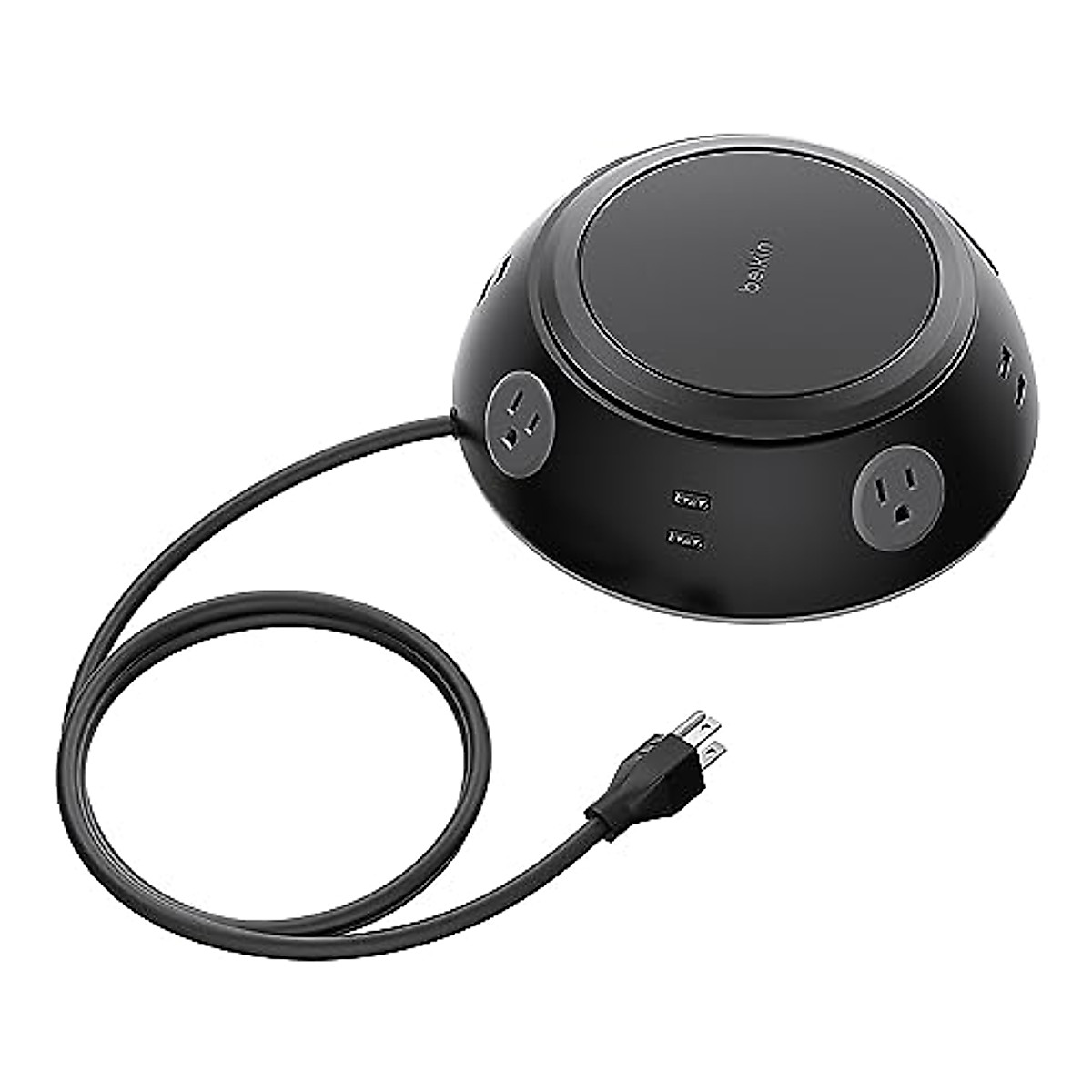 Belkin Round Surge Protector - 4 Outlet Surge Protector - Includes 8 Fast-Charging Usb-A Ports W/ 6 Ft Heavy Duty Flat Plug Extension Cord For Conference Rooms, Computer Desktops, & More (1080 Joules)