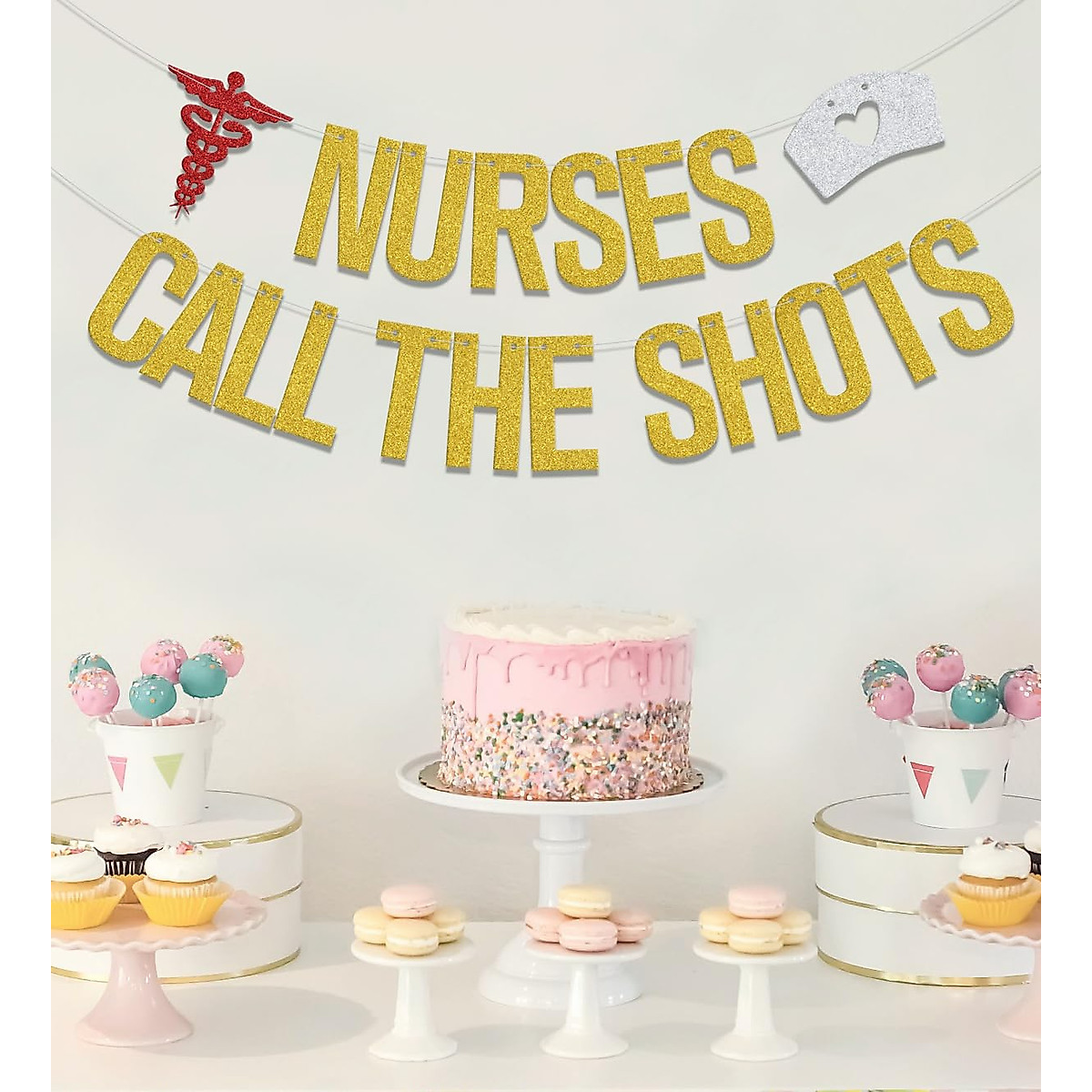 Nurses Call the Shots Banner,Nursing School Survivor Banner,Graduation Party Decorations,Congrats Nurse Grad Sign,Future Nurse Class of 2024/Earned It Party Supplies Gold Silver Red