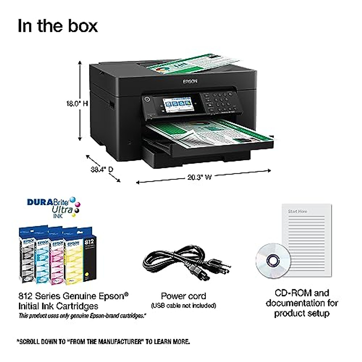 Epson Workforce Pro WF-7820 Wireless All-in-One Wide-Format Printer with Auto 2-Sided Print up to 13" x 19", Copy, Scan and Fax, 50-Page ADF, 250-sheet Paper Capacity, and 4.3" Touchscreen (Renewed)