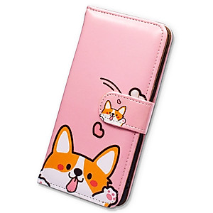 Bcov Case for iPod Touch 7/iPod Touch 6,Bcov Cute Yellow Dog Pink Wallet Flip Leather Cover Case with Credit Card ID Card Slot Holder Kickstand for iPod Touch 7/6/5