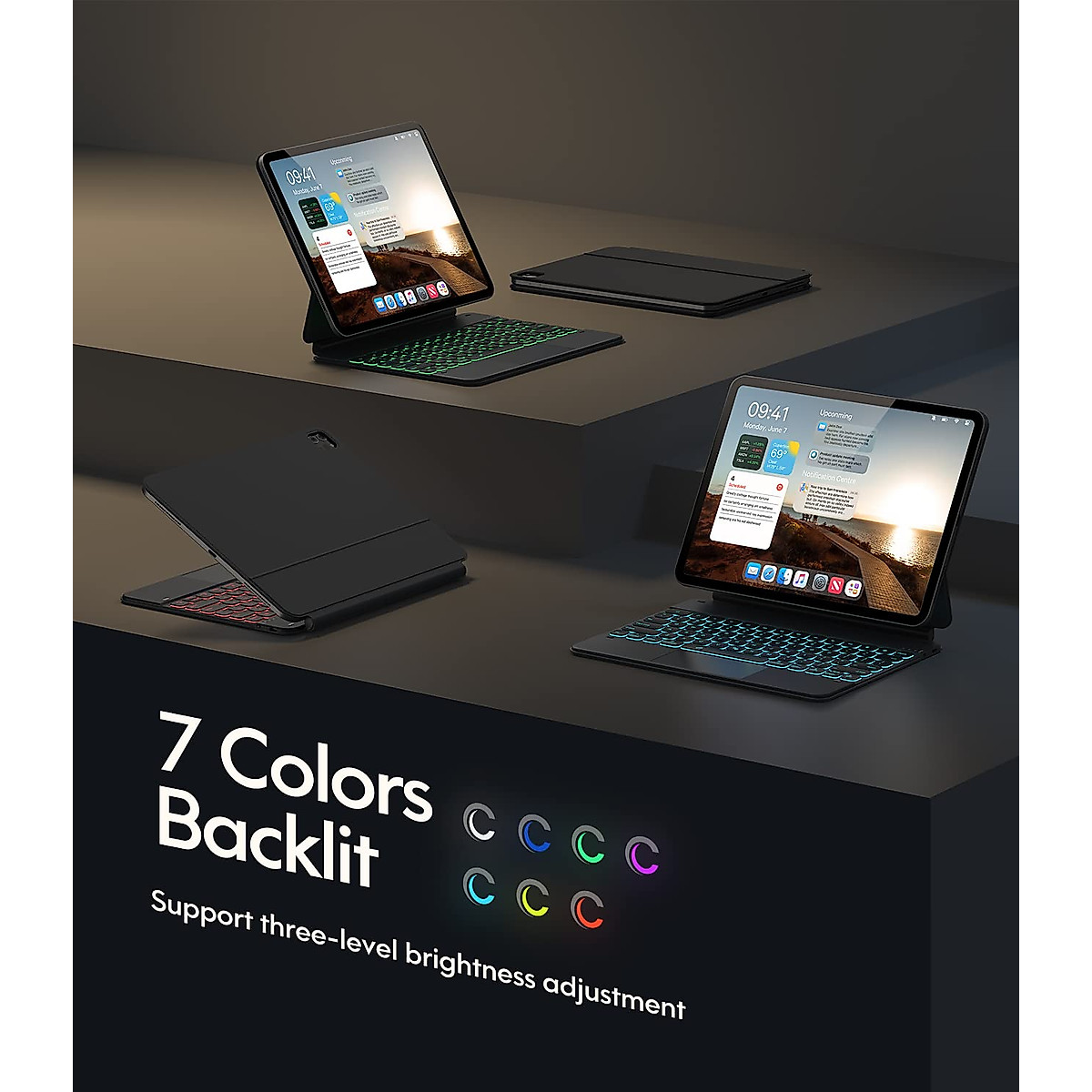 CHESONA Magnetic Keyboard Case for iPad Pro 12.9 2022, Multi-Touch Trackpad with 7 Color Backlit, Wireless Keyboard for iPad Pro 12.9 inch 2022 6th/5th/4th/3rd Gen, Black