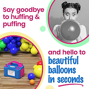 Prextex Balloons Electric Pump Inflate, Blue 110V 600W - Portable Pump with Air Blower & Dual Nozzle Inflator for Fast & Easy Bulk Balloons Filling for Event & Party Decoration - Balloon Pump Electric