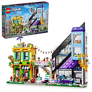 LEGO Friends Downtown Flower and Design Stores 41732 Building Set - Buildable Toy with Apartment, Shops, House, and Classic Characters, Model to Customize, Decorate, and Display for Ages 12+