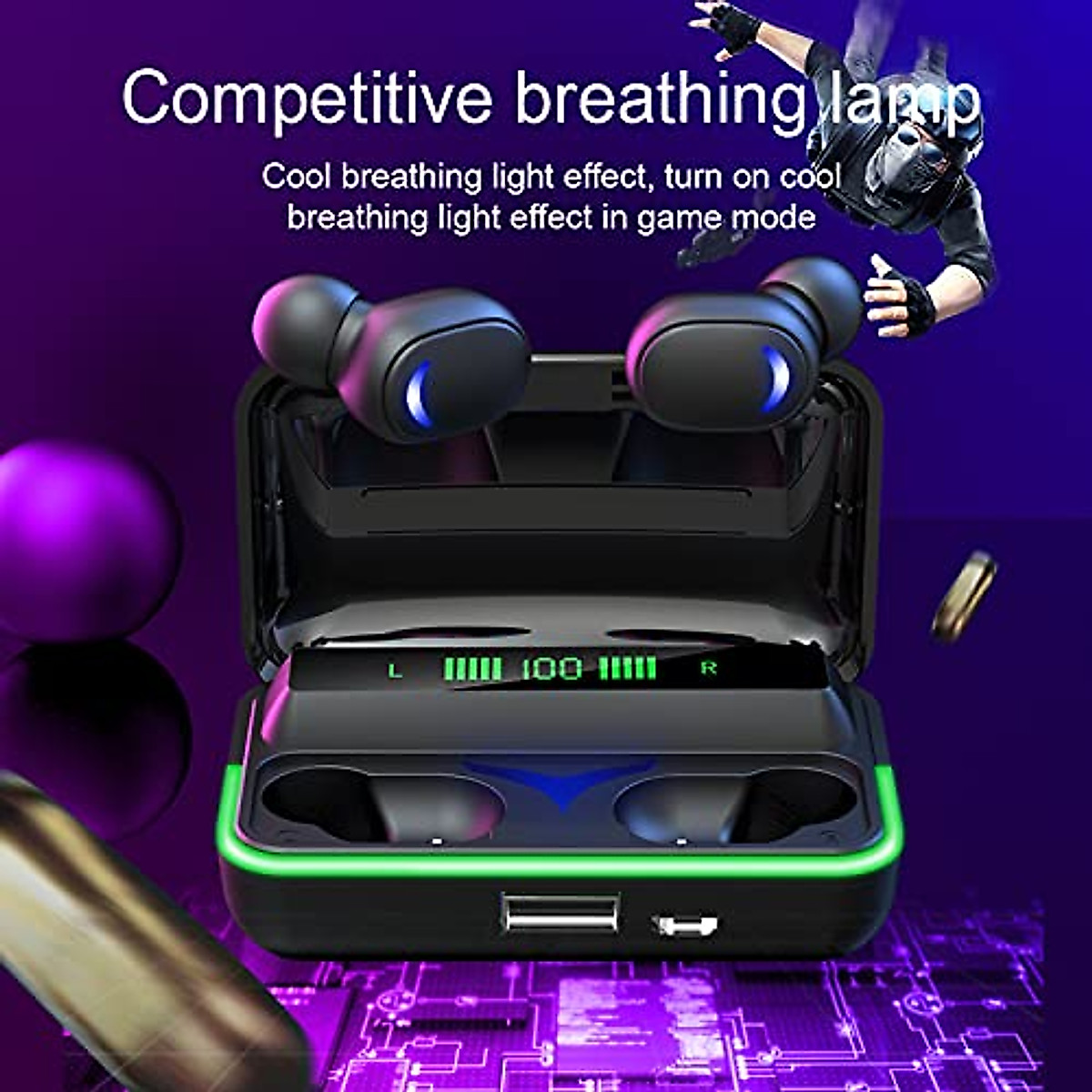 E10 True Wireless Earbuds Bluetooth 5.3 Headphones Touch Control with Wireless Mobile Power Earbuds Headphones Charging Case IPX4 Waterproof Stereo Earphones in-Ear Built-in Mic Headset