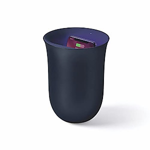 Lexon OBLIO Wireless Phone Charger with UV Light Sanitizer, QI certified fast charging station 10W and clinically proven cell phone cleaner, compatible with Iphone & Android, Unique Design - DARK BLUE