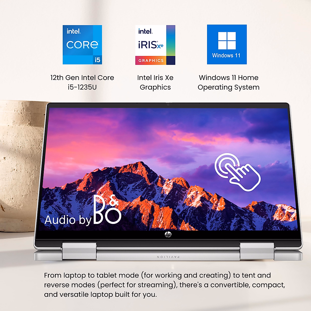 HP Pavilion x360 2 in 1 Laptop, 14" FHD Touchscreen, 12th Gen Intel 10-Core i5-1235U(Beat i7-1195G7), 8GB RAM - 1TB SSD, Stylus, Backlit Keyboard, Fingerprint, Alexa, WiFi 6, Windows 11 Home, Silver